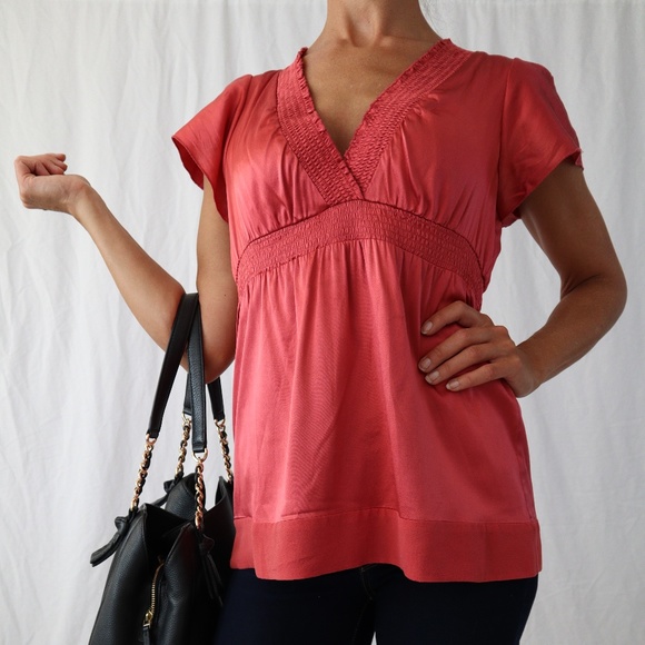 BCBGMaxAzria | Tops | Salmon Silk Bcbg Blouse Small | Poshmark